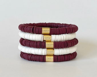 GAME DAY Maroon and White Heishi Bracelets // Texas A&M - Etsy