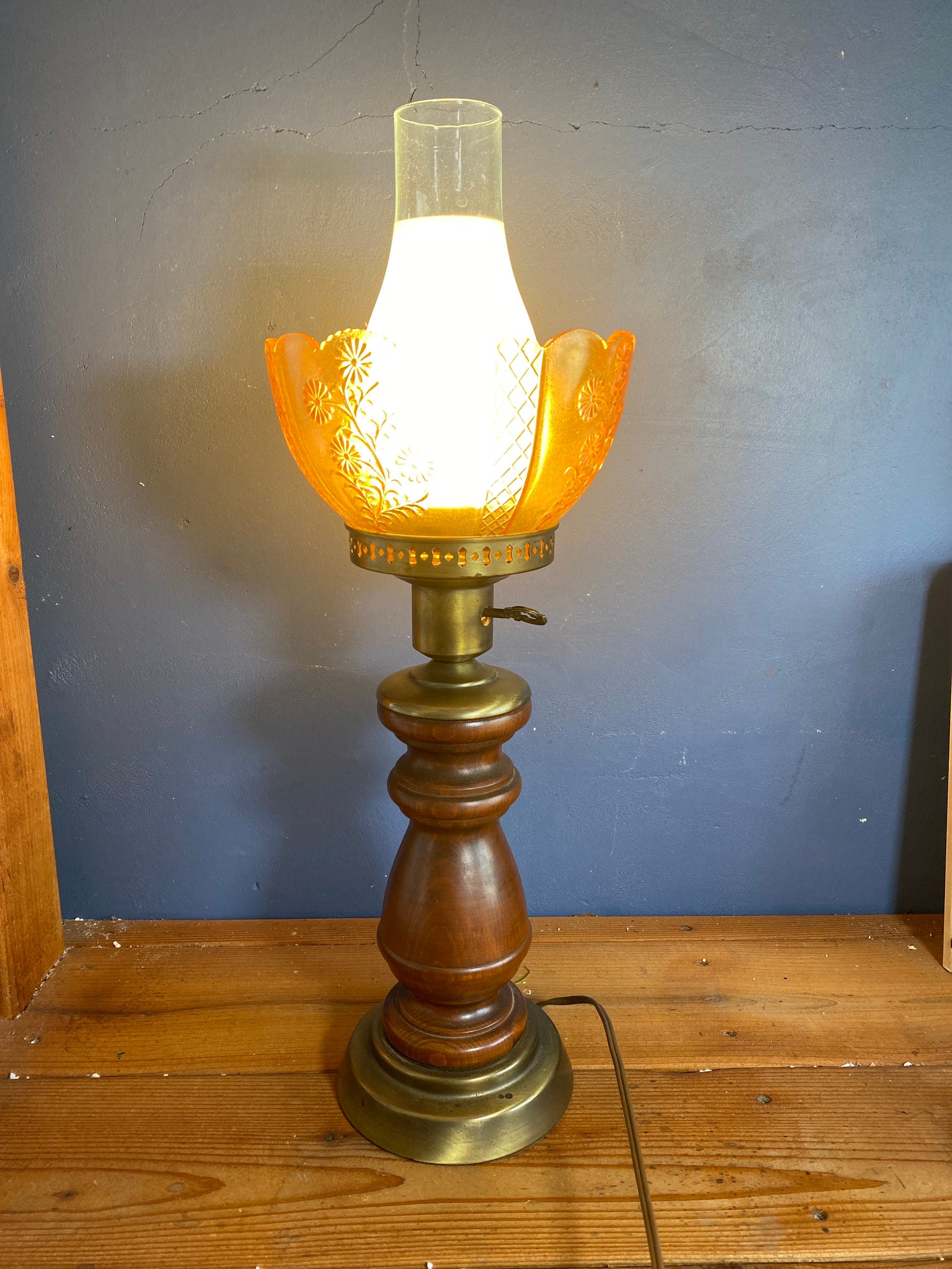Vintage Hurricane Lamp With Wood Base - Etsy