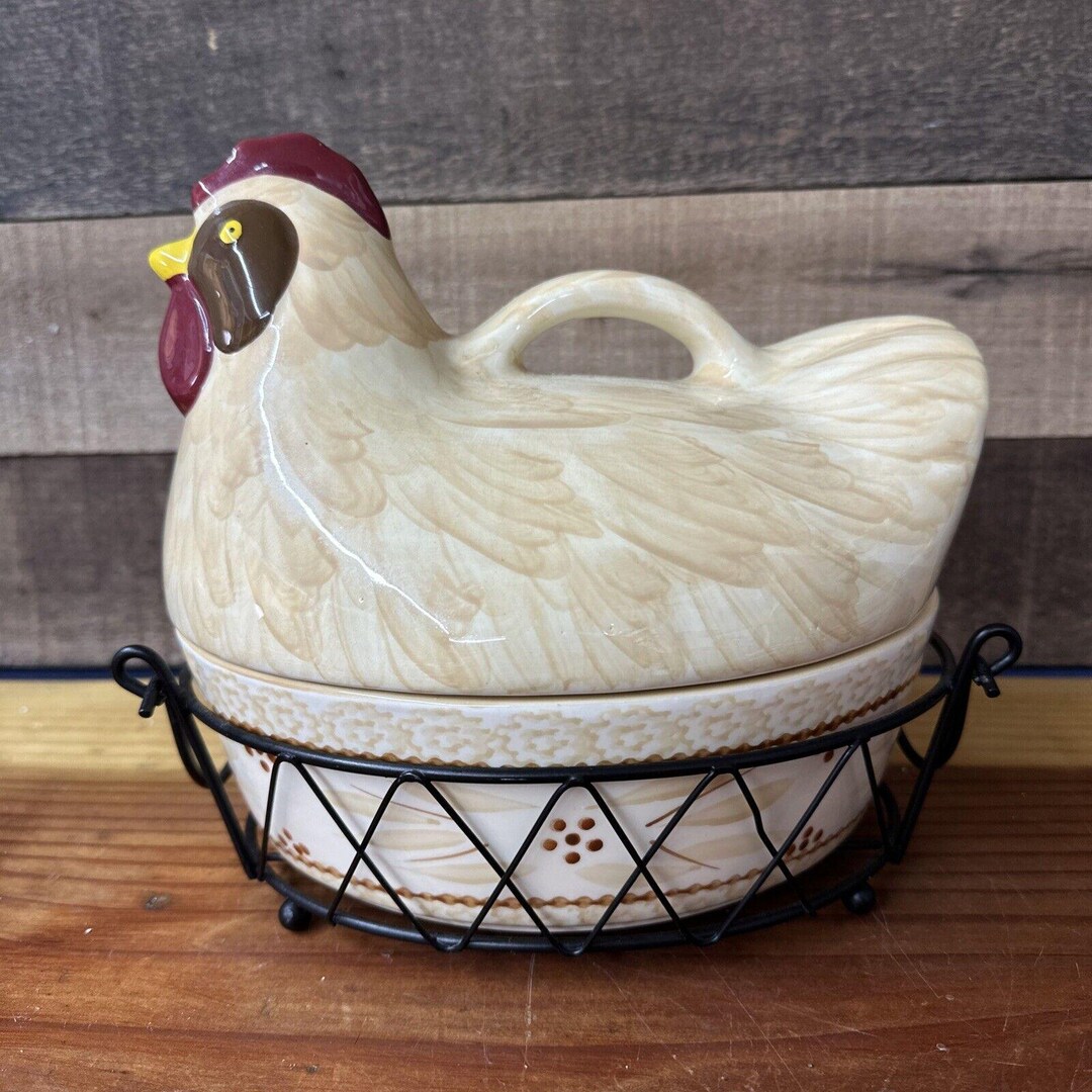 Temp-tations by Tara 1.5qt Ceramic Chicken Baking Dish With Metal Stand ...