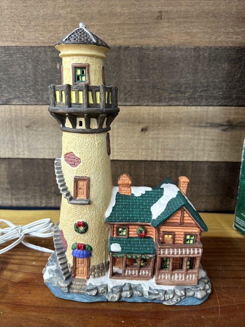 Hampton Cliff Lighthouse Christmas Village in Box - Etsy