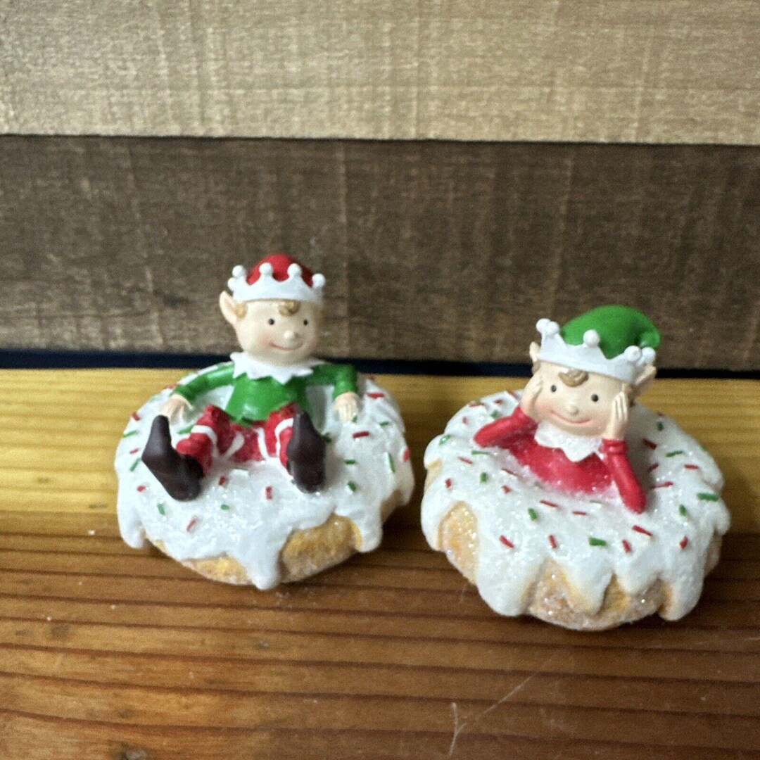 2-piece Elf Figures in Sprinkle Frosted Doughnuts Valerie Parr Hill - Etsy