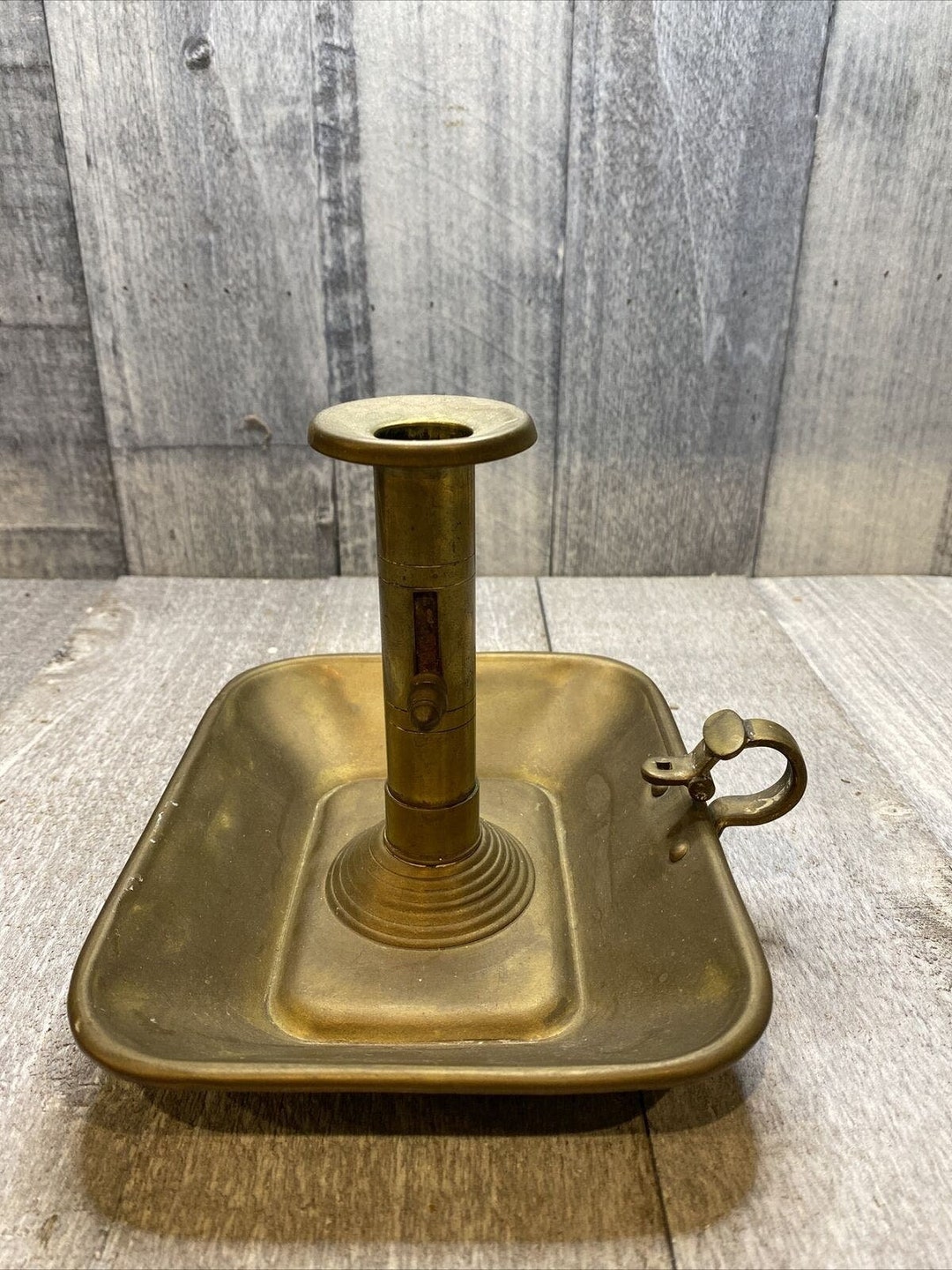 Antique Brass Candlestick 5” Tall Push up Finger Chamber Stick - Etsy