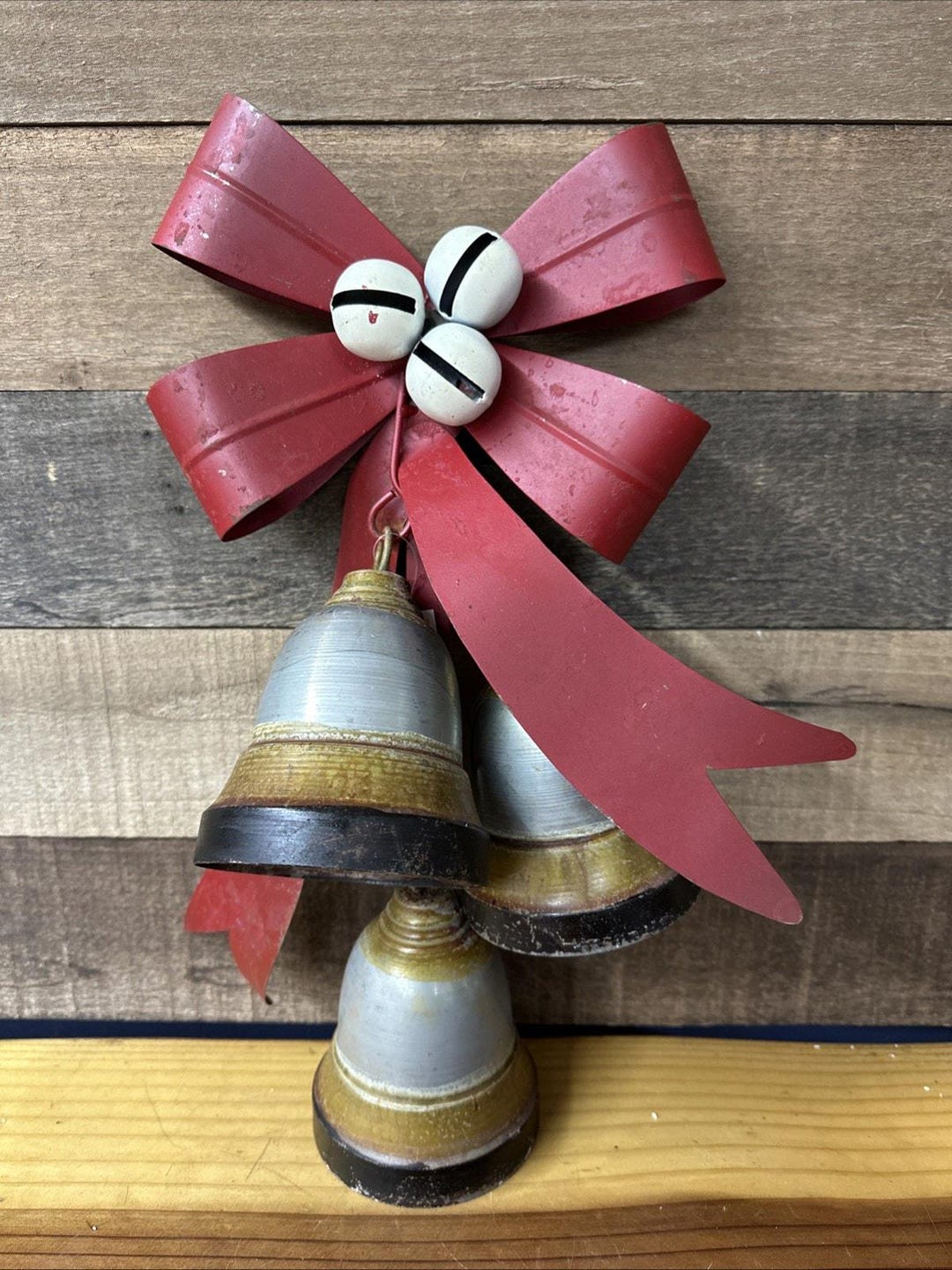 Steel Heart Ltd Distressed Metal Bells and Ribbon Wall Display 17” Tall ...