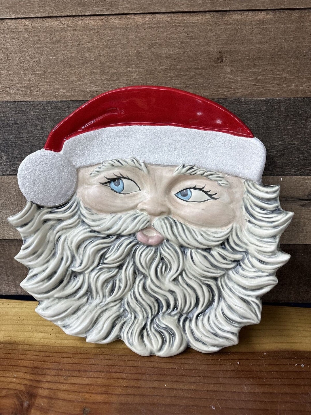 Vintage Large Ceramic Santa Face Platter/ Wall Plaque - Etsy