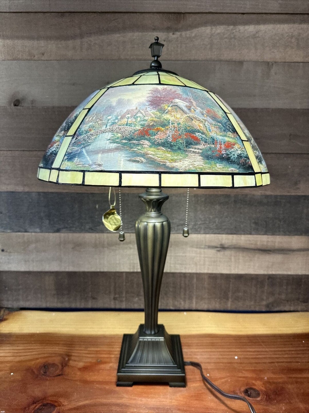 Thomas Kinkade Lamplight Bridge Bradford Exchange Stained Glass Table ...