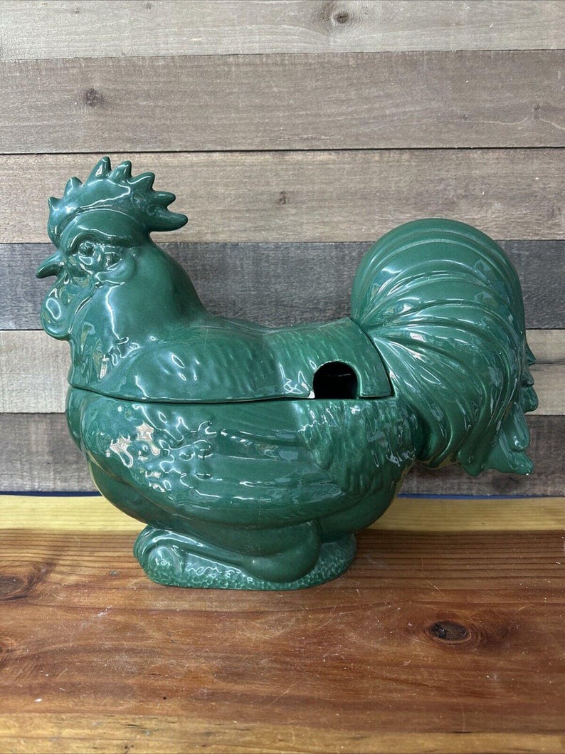 Rare Vintage Large Green Rooster Chicken Tureen - Etsy