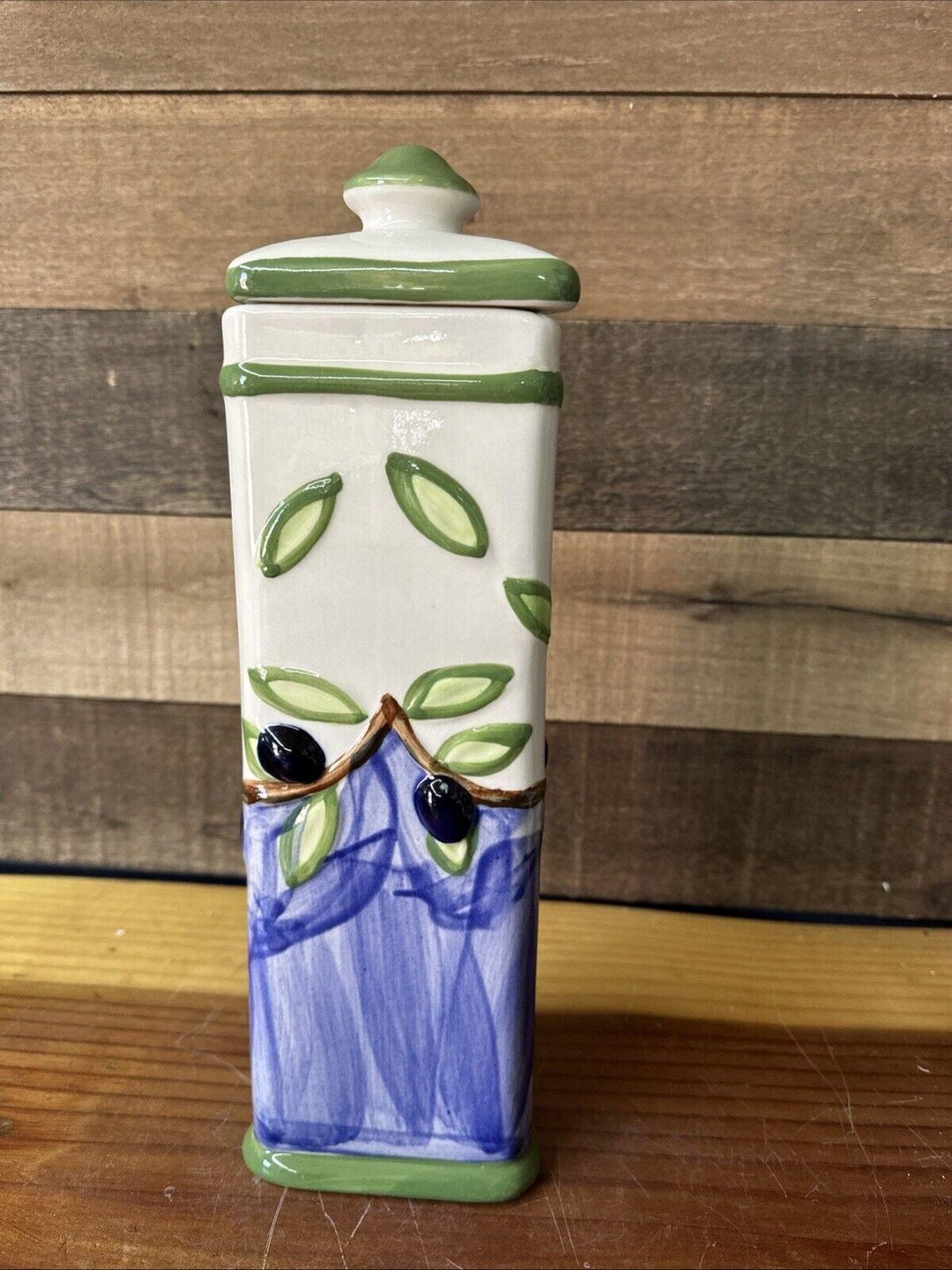 Vtg Porcelain Berries Hand Painted Spaghetti Triangular Pasta Jar ...