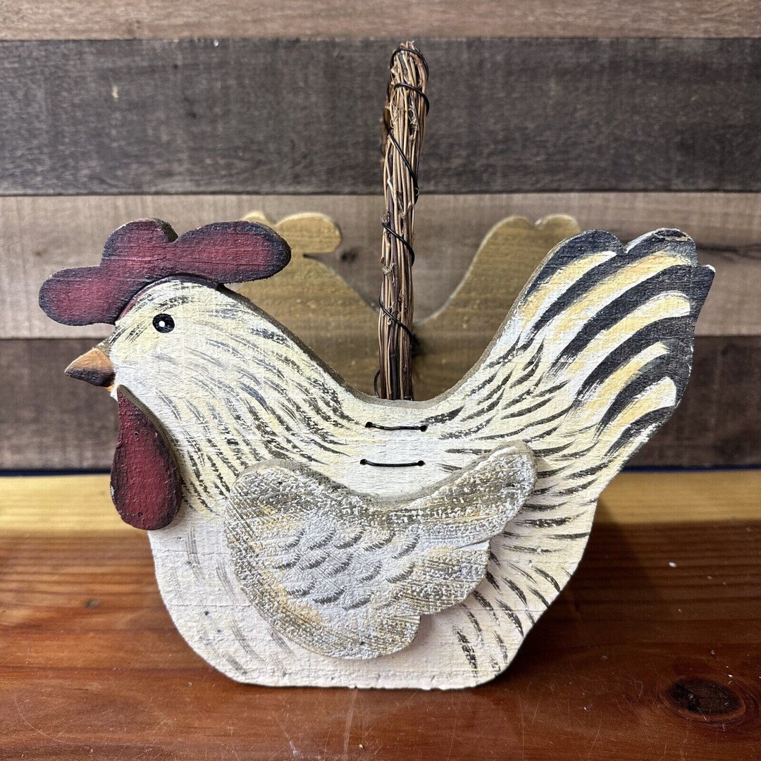 Farmhouse Wooden Chicken Basket 11” Tall - Etsy