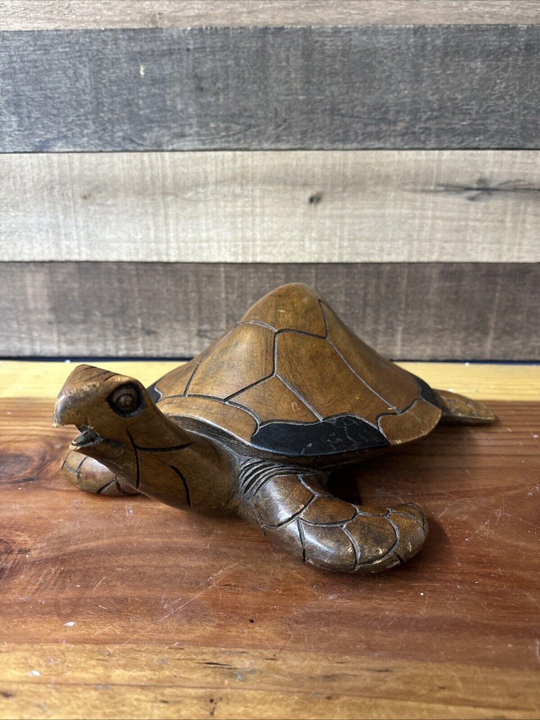Large Hand Carved Wooden Turtle Sculpture 14” Long - Etsy