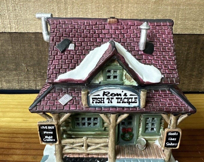 Lemax Ron's Fish and Tackle Log Cabin Bait Shop Harvest Crossing in Box ...