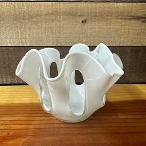 Vintage Art Glass White Open Vase Bowl - Etsy