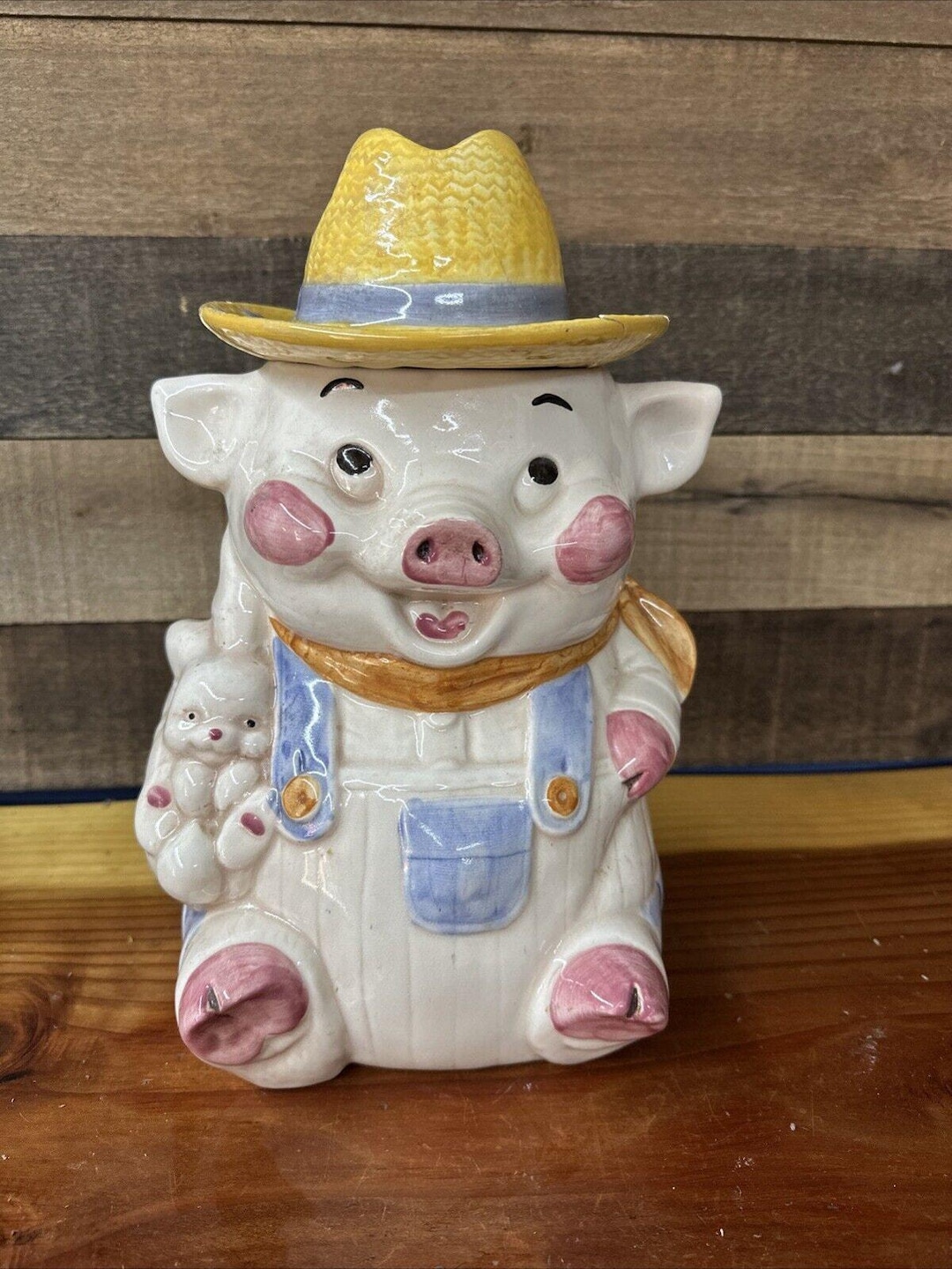 Vintage Treasure Craft Farmer Pig Cookie Jar -cracked Lid - Etsy