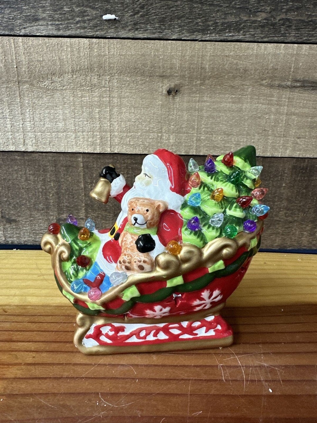 Santa in Sleigh Tree Bell Accent Lighted Ceramic - Etsy
