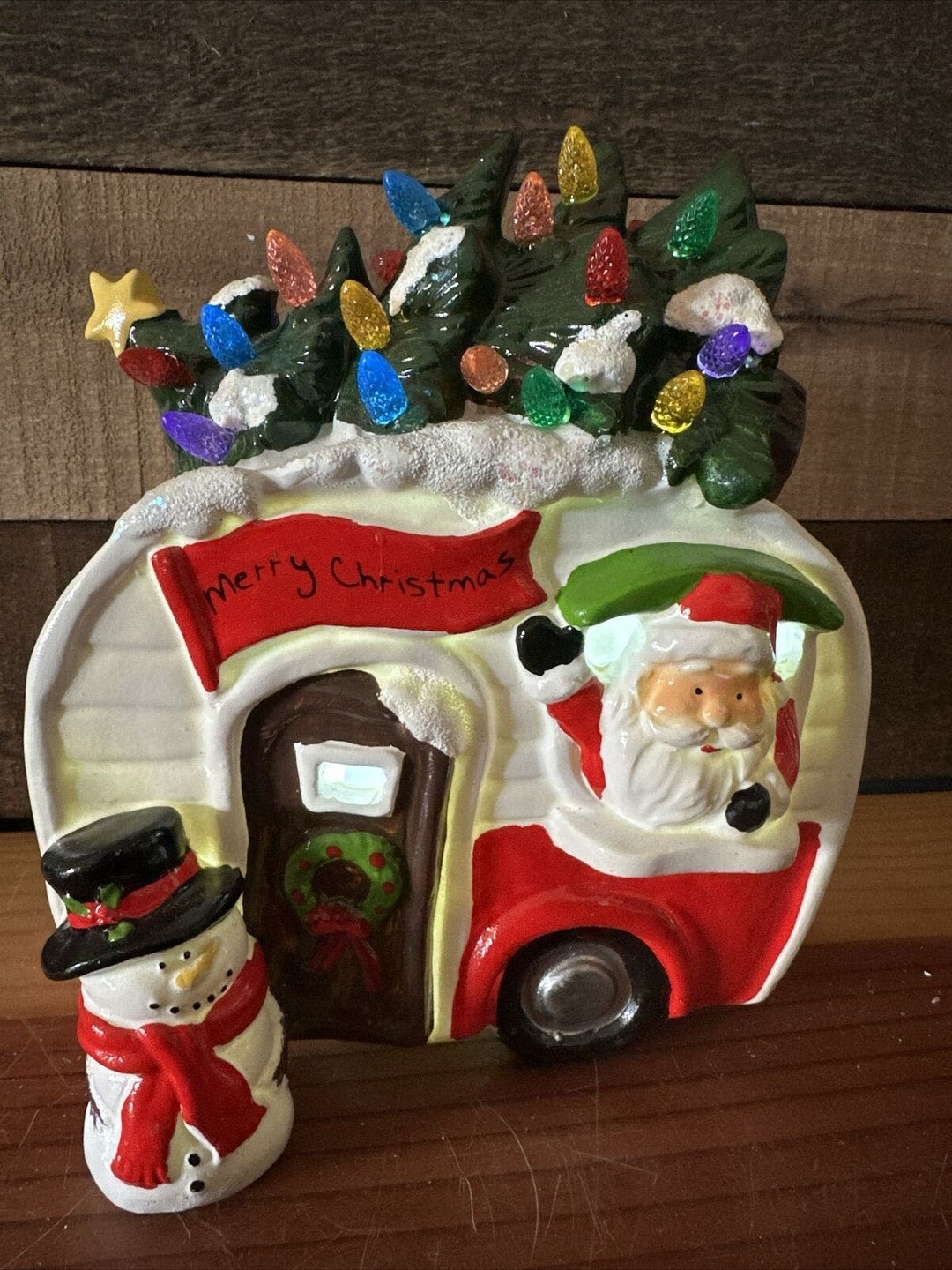 Retro Christmas Camper Decor Lighted Accent Santa Snowman Holiday Tree ...
