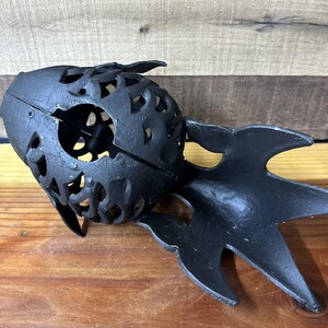 Vintage Heavy Cast Iron Koi Fish Goldfish Hanging Candle Lantern Holder ...