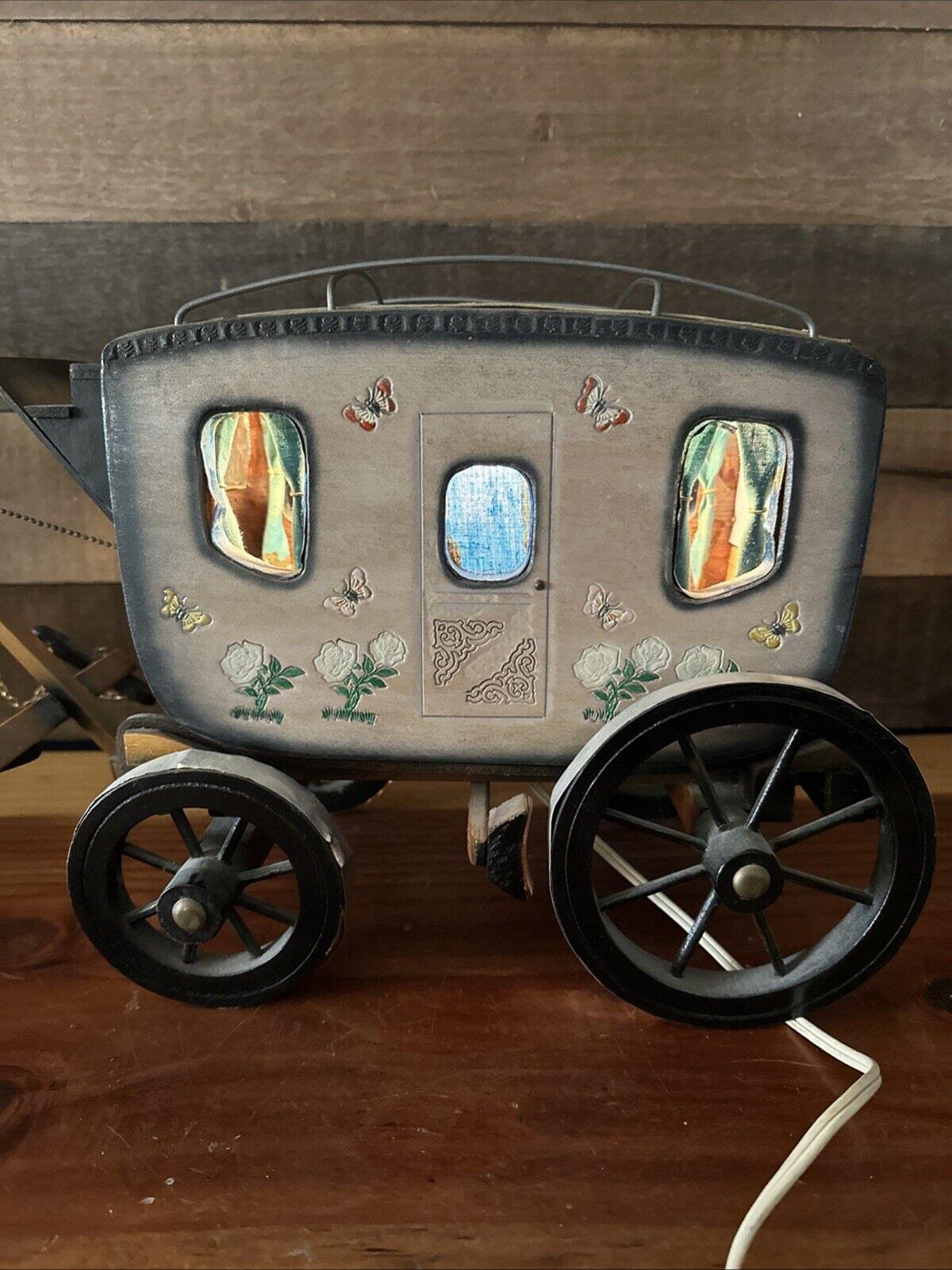 Unique Lighted Wooden Stage Coach Carriage Butterfly Flower Detail Rare ...
