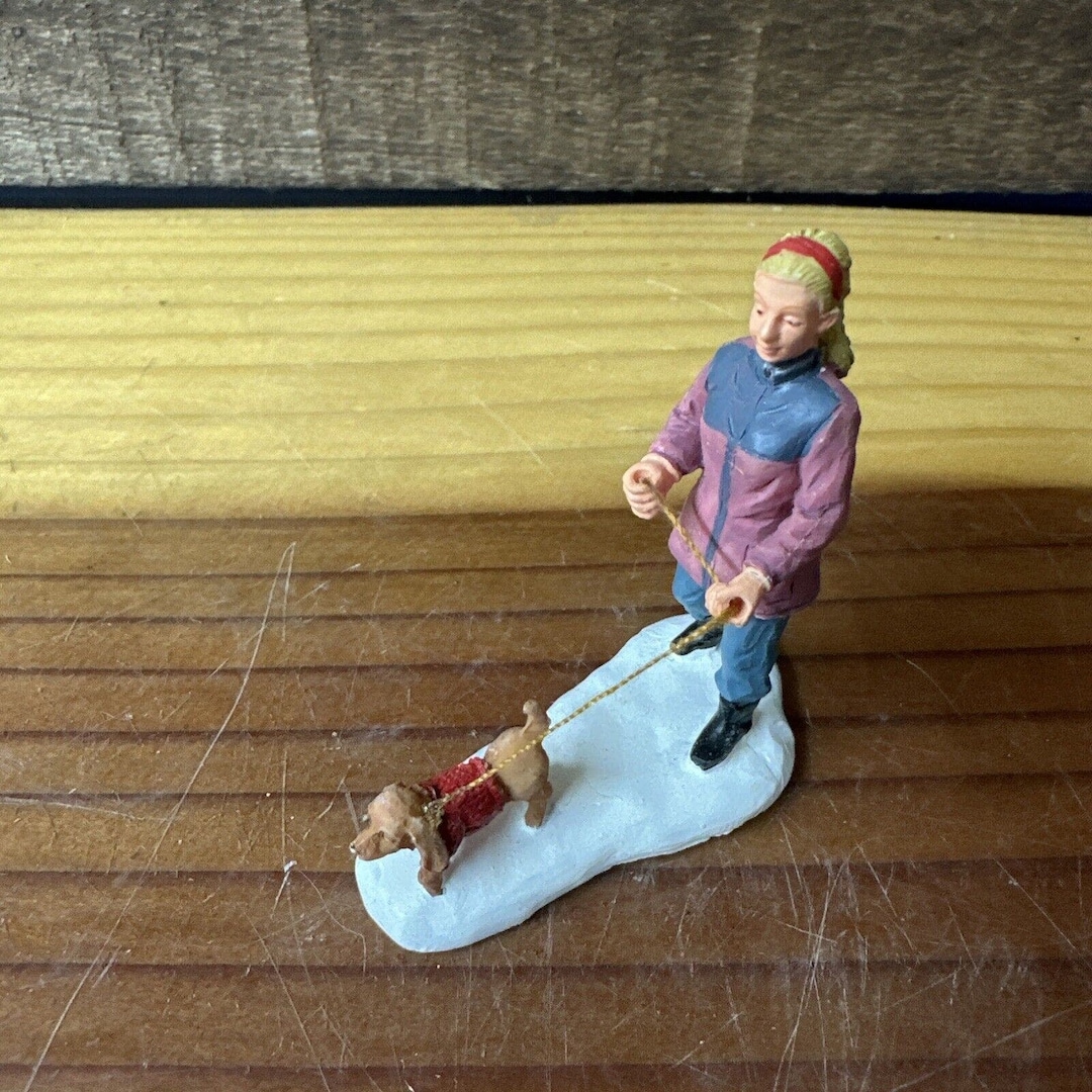 2002 Lemax Village Figure strolling With Pooch Women Walking Dog - Etsy