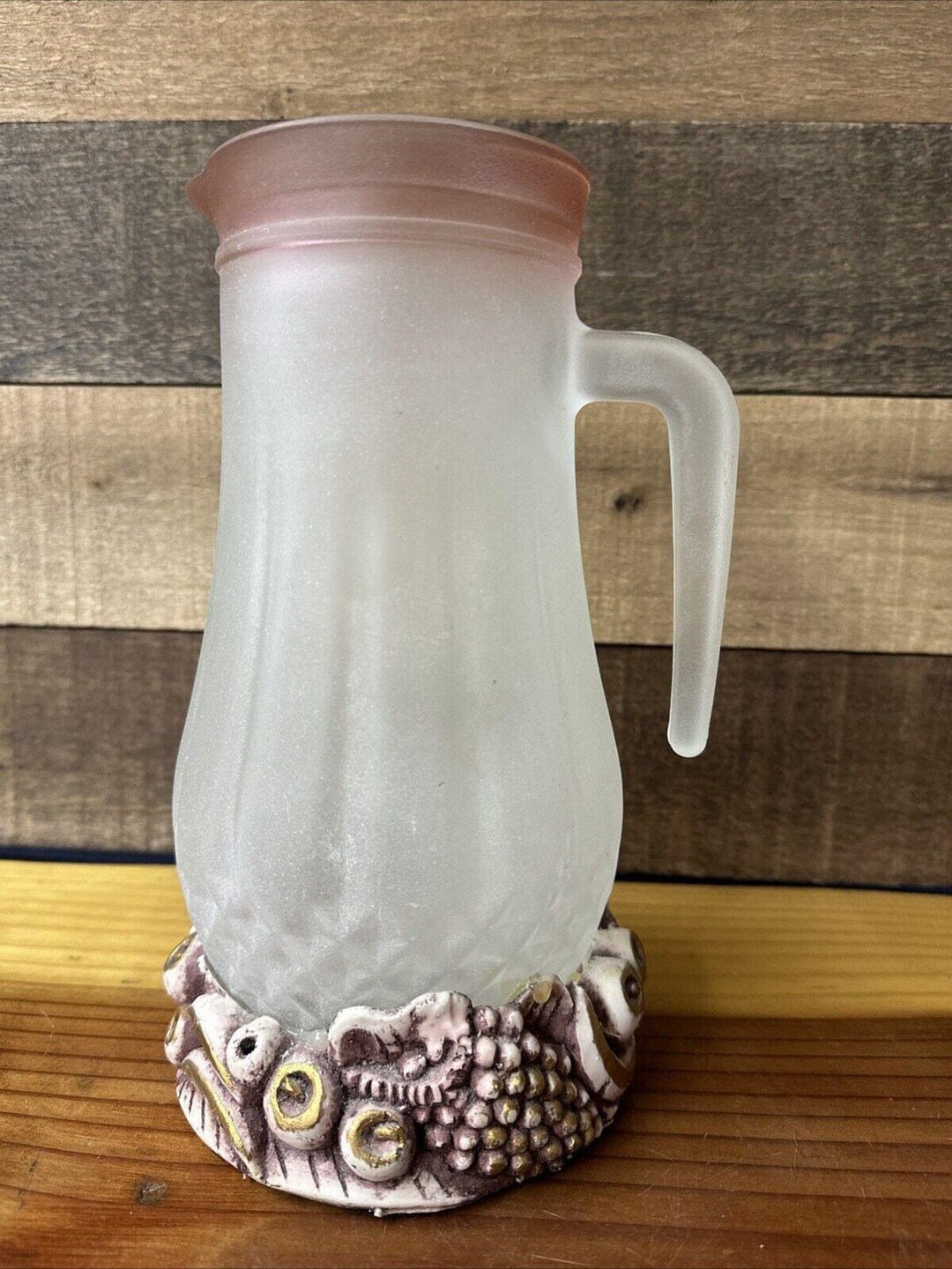 Rose Colored Frosted Glass Seashell Base Pitcher - Etsy