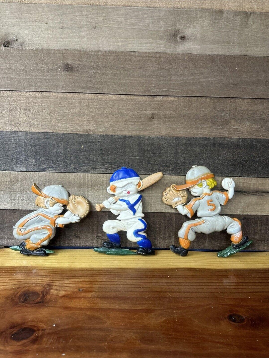 3 Vintage Sexton Metal Boys Kids Room Wall Decor Baseball Players 1970 ...