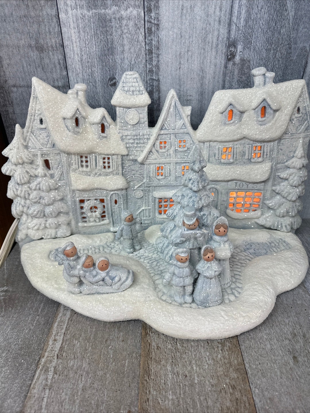 Vintage Ceramic Mold Village Scene Lighted Blue Sparkly 16” - Etsy