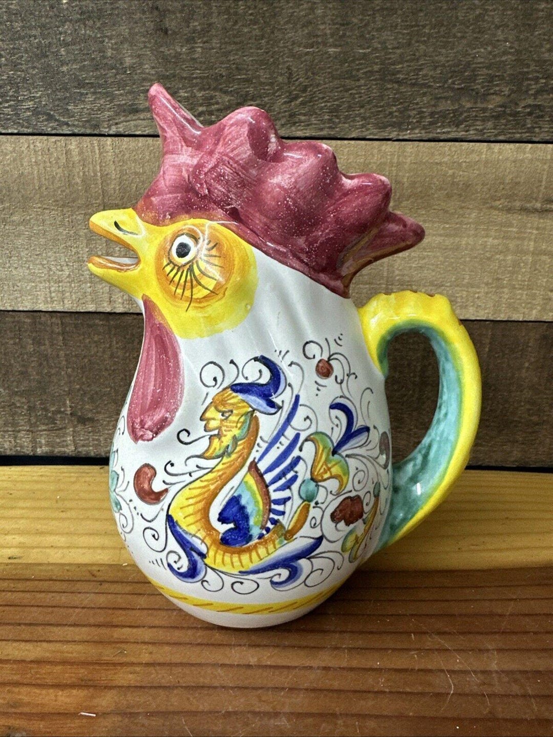 Williams Sonoma Majolica Deruta Raffaellesco Rooster Pitcher Hand ...