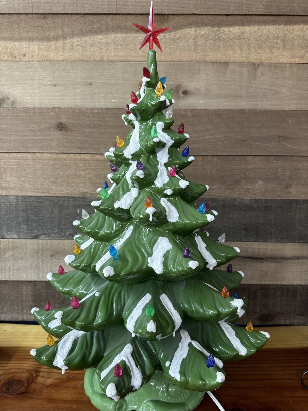 Large 24" Vintage Ceramic Christmas Tree Snow-flocked W/ Base Plays ...