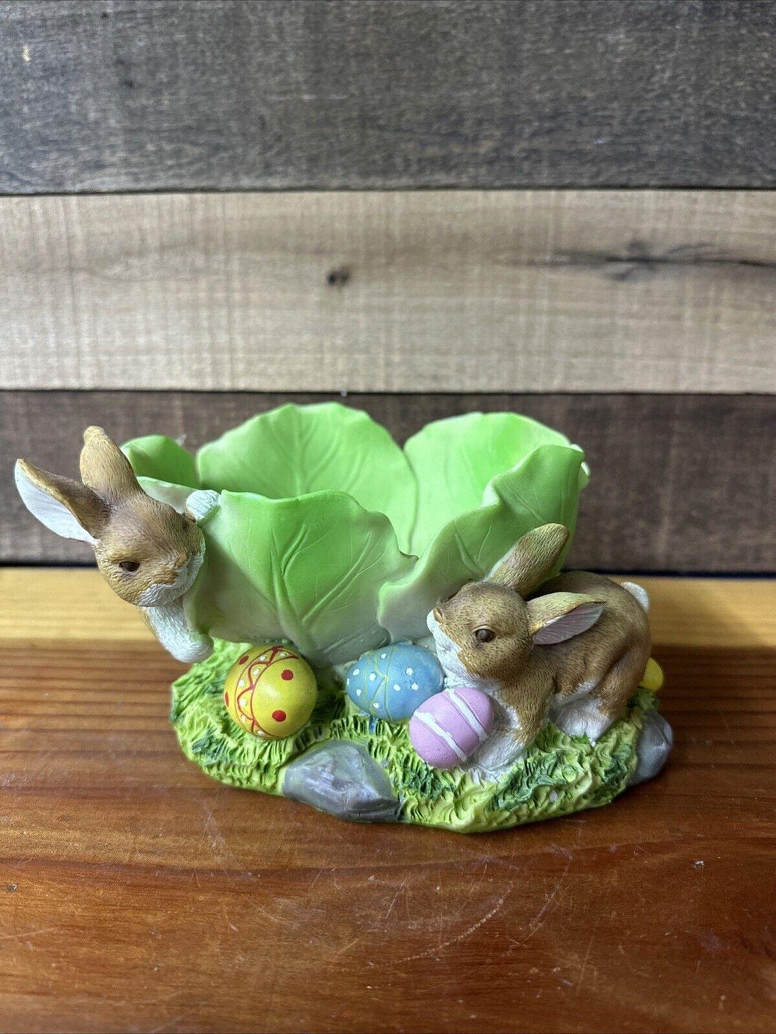 Easter Rabbit & Eggs Candy Lettuce Cabbage Bowl Resin 4.5" Tall 8" Wide ...