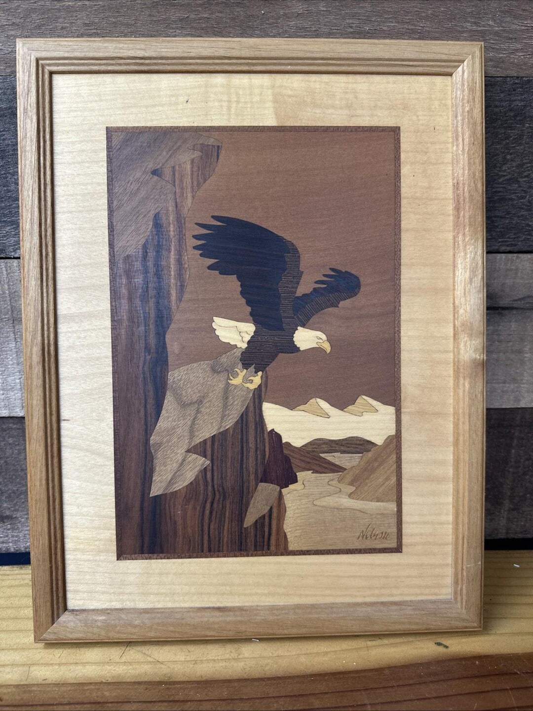 Vintage Wood Inlay Art Hudson River Jeff Nelson Bald Eagle Collectible ...