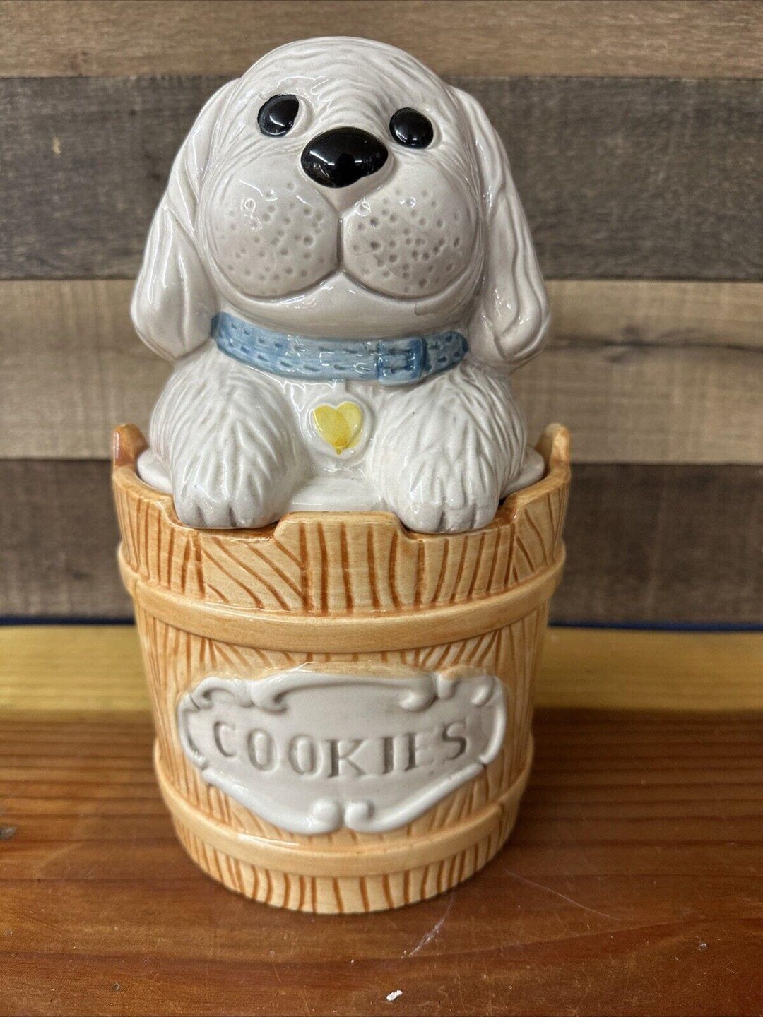 Vintage Cookie Jar Puppy Dog in A Barrel 11” Montgomery Ward - Etsy