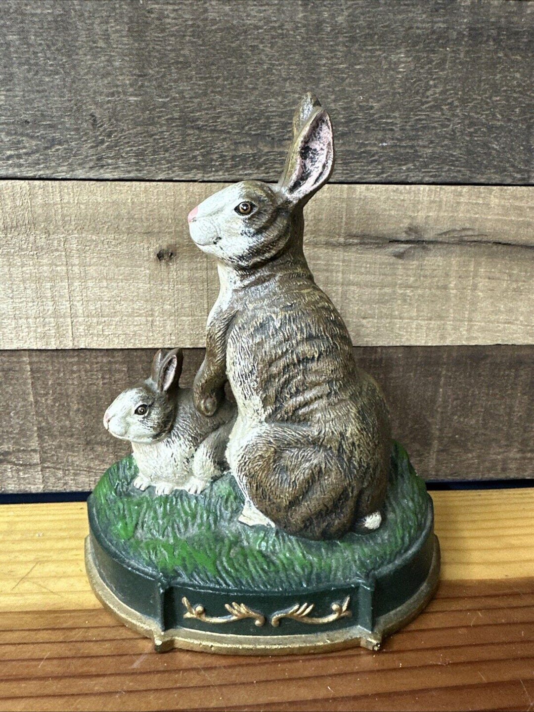 Vintage Cast Iron Bunny Rabbit Door Stop Painted Spring Easter Woodland ...