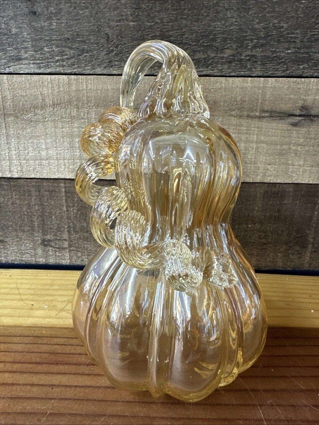 Art Glass Pumpkin Tall Gourd Squash Amber Transparent Curly Stem 9" - Etsy