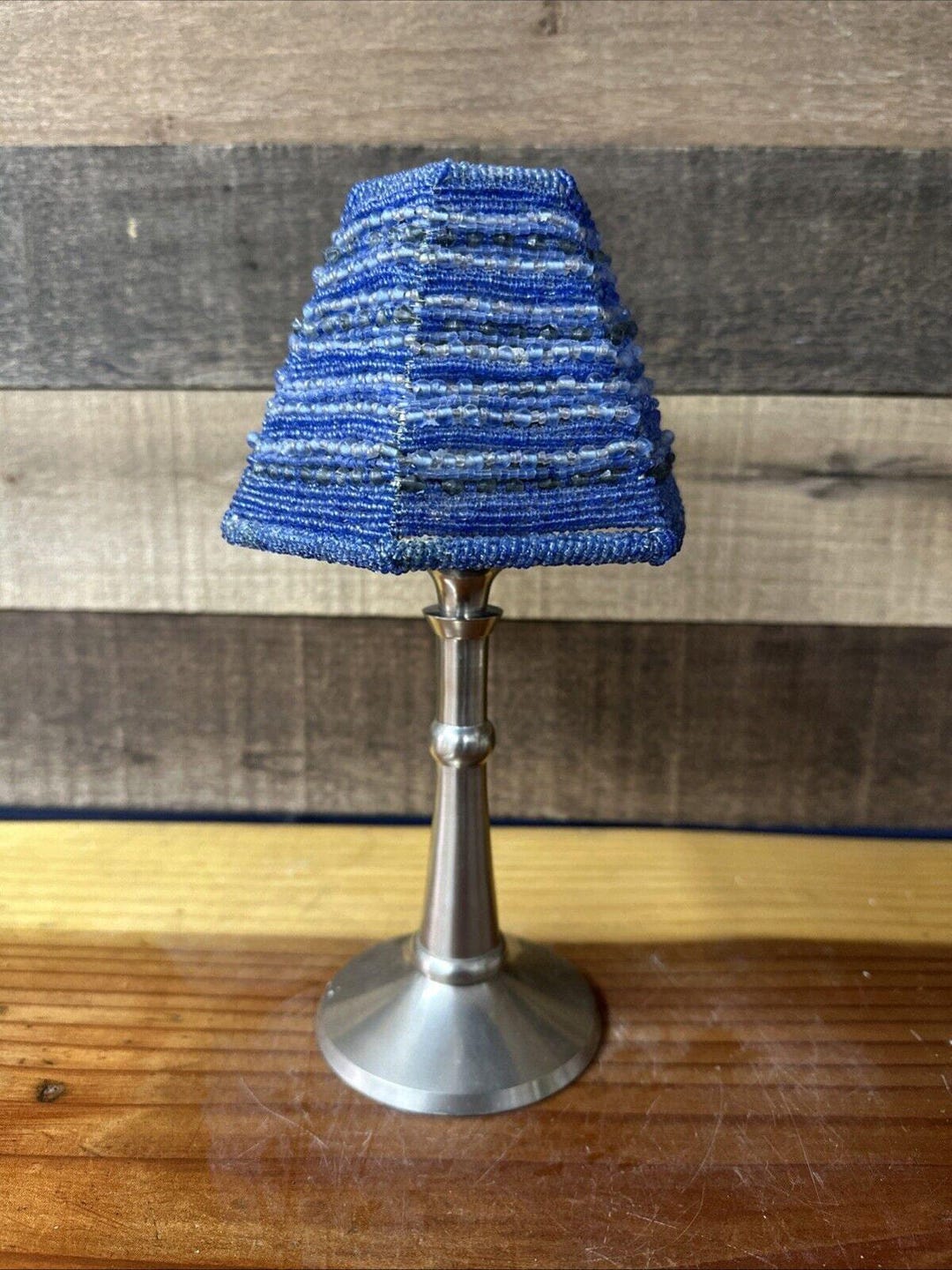 Candle Lamp Blue Bead Shade Silver Candle Holder - Etsy
