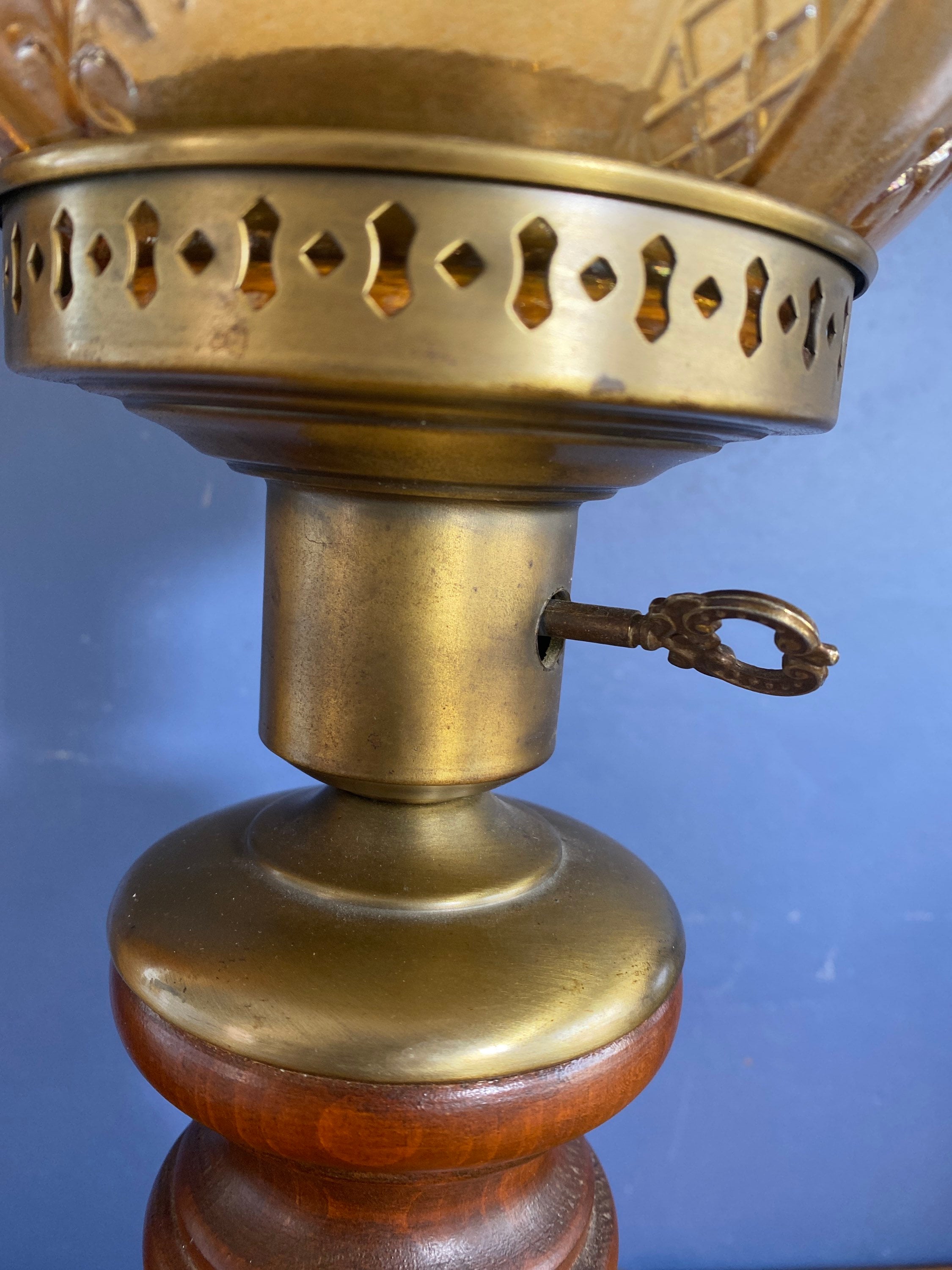 Vintage Hurricane Lamp With Wood Base - Etsy