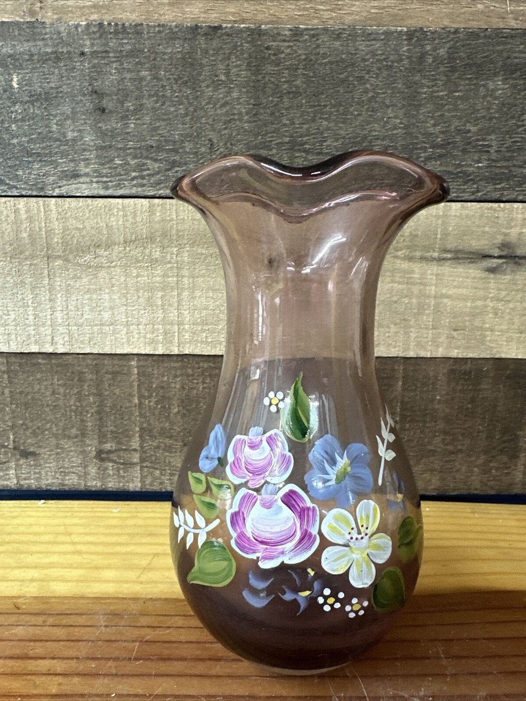 Fenton Glass Designed Vase for Teleflora Purple Amethyst Hand Painted ...