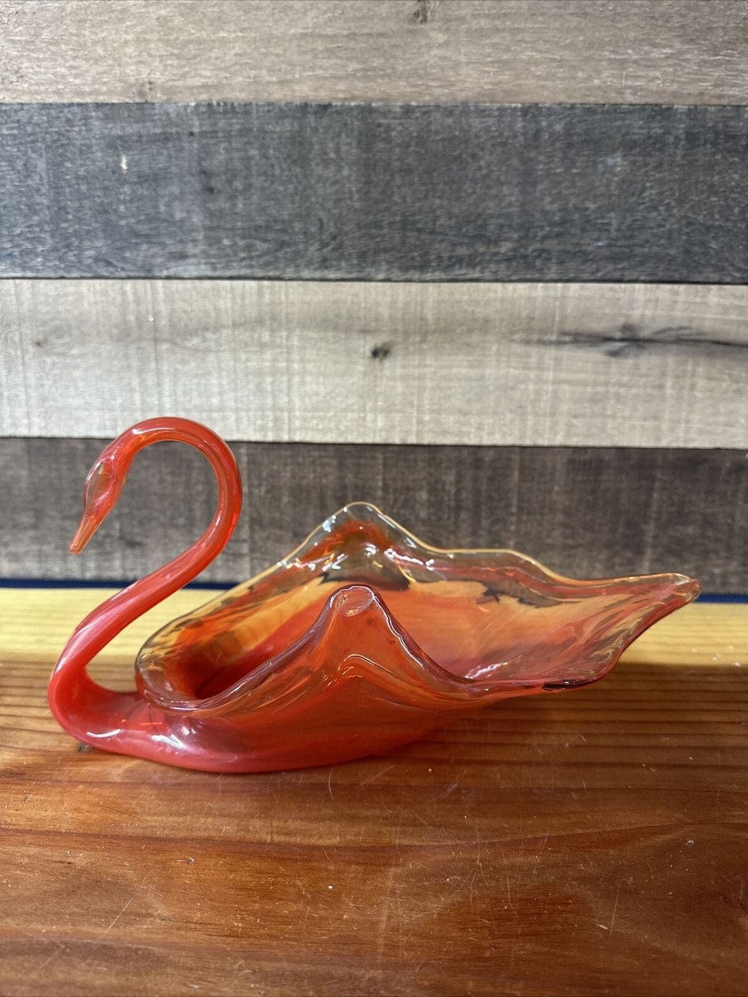 Vintage Sooner Art Glass Swan Vase Bowl Hand Blown Orange 11” - Etsy