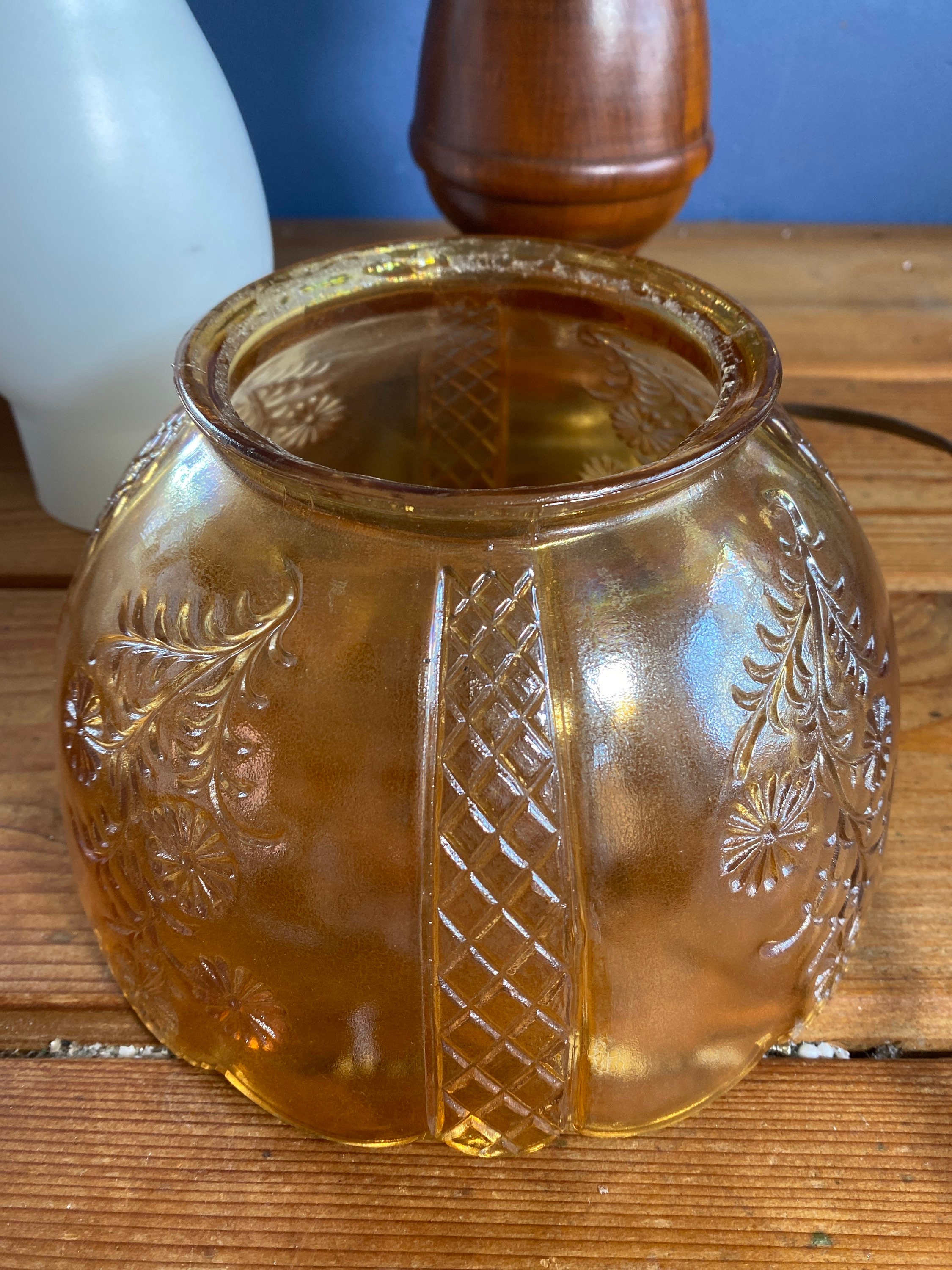 Vintage Hurricane Lamp With Wood Base - Etsy