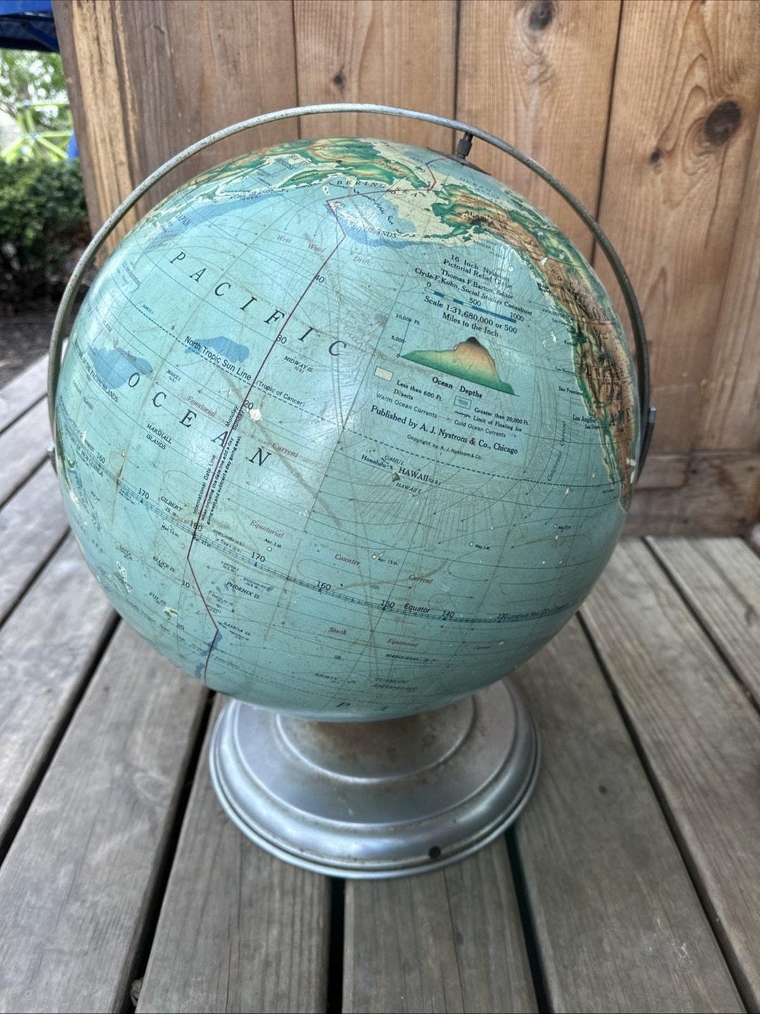 Nystrom Pictorial Relief 16" World Globe Tilt Axis Map Metal Stand ...