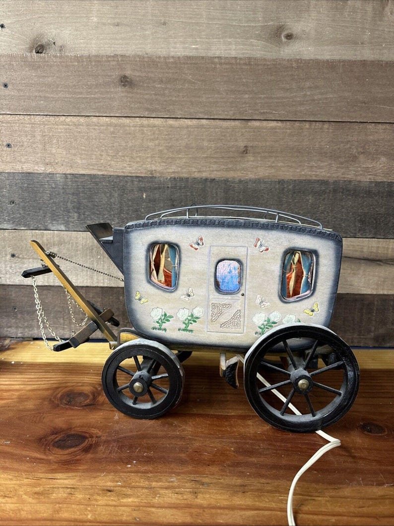 Unique Lighted Wooden Stage Coach Carriage Butterfly Flower Detail Rare ...