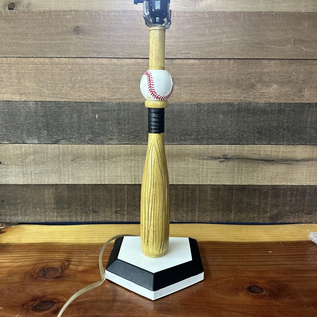 Wood Baseball Bat & Ball Child’s 21” Tabletop/ Desktop Lamp 7"x7" Base ...