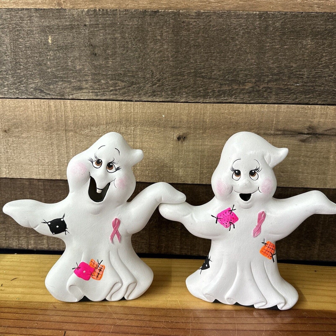 Ceramic Bisque Two Sided Hand in Hand Ghosts Patchwork Painted Designs ...