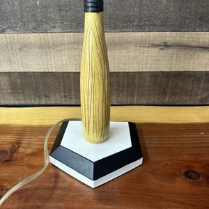 Wood Baseball Bat & Ball Child’s 21” Tabletop/ Desktop Lamp 7"x7" Base ...
