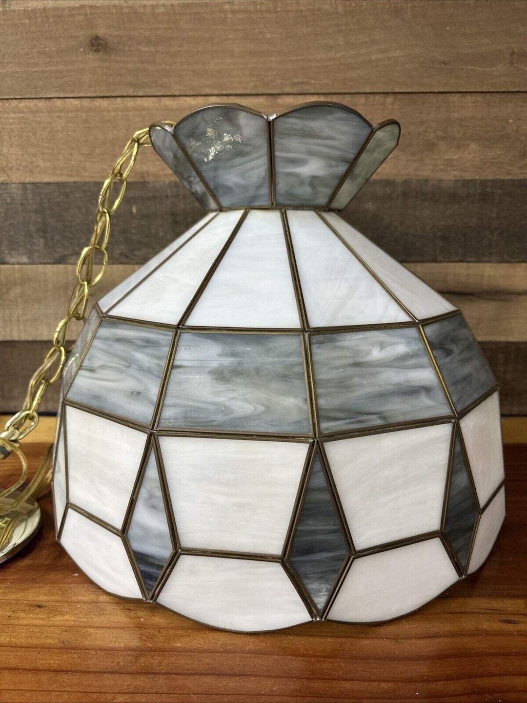 Stained Glass Grey Slag Glass Hanging Light 15 Wide - Etsy