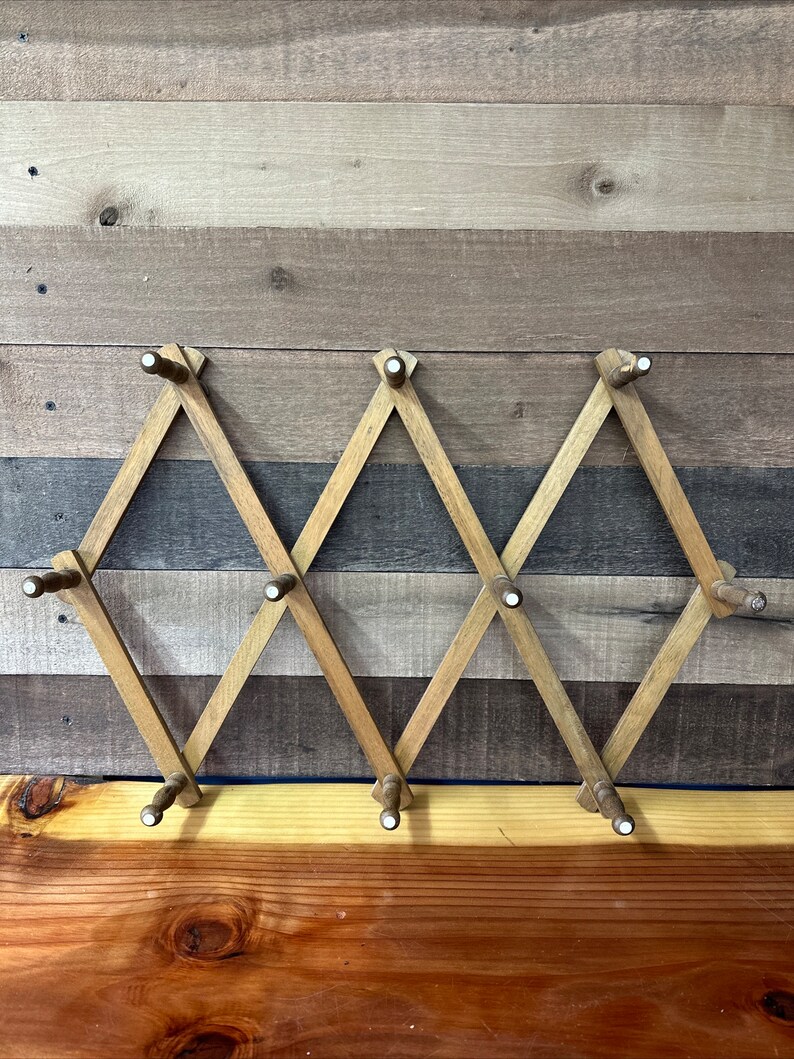 Vintage Wooden Accordion 10 Peg Hat Cup Jewelry Rack - Etsy