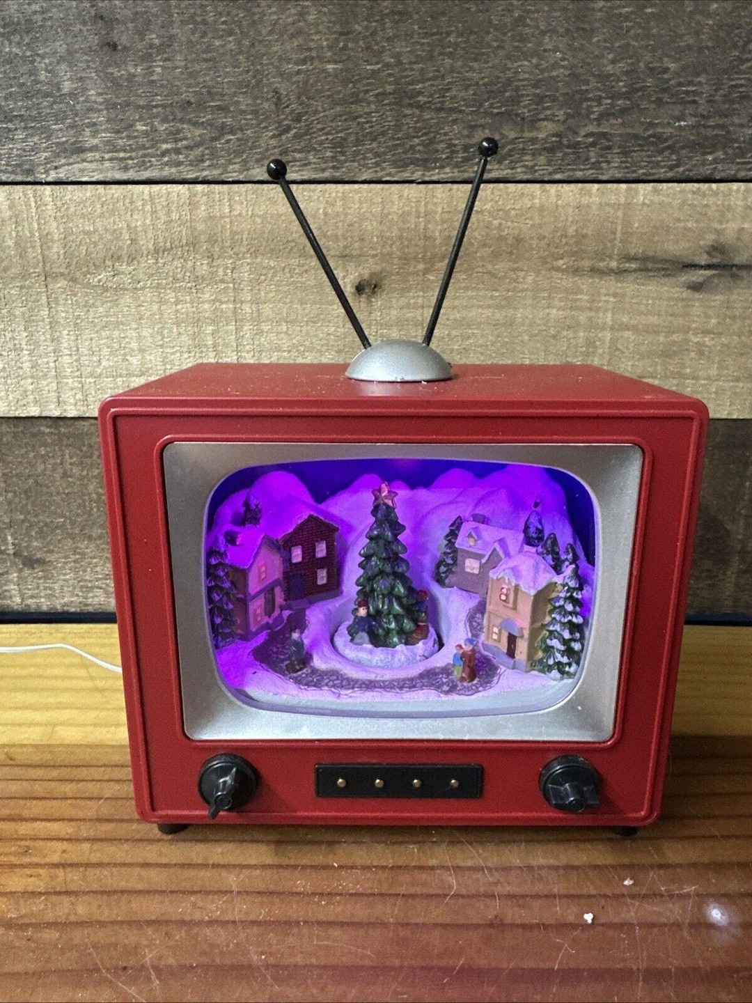 Red Retro Vintage TV Music Box With Animated Tree, Christmas Tabletop ...