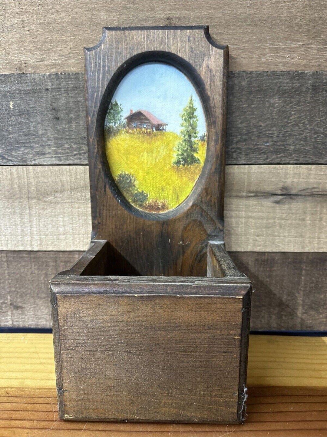 Vintage Wooden Letter Utensil Holder Country Scene - Etsy