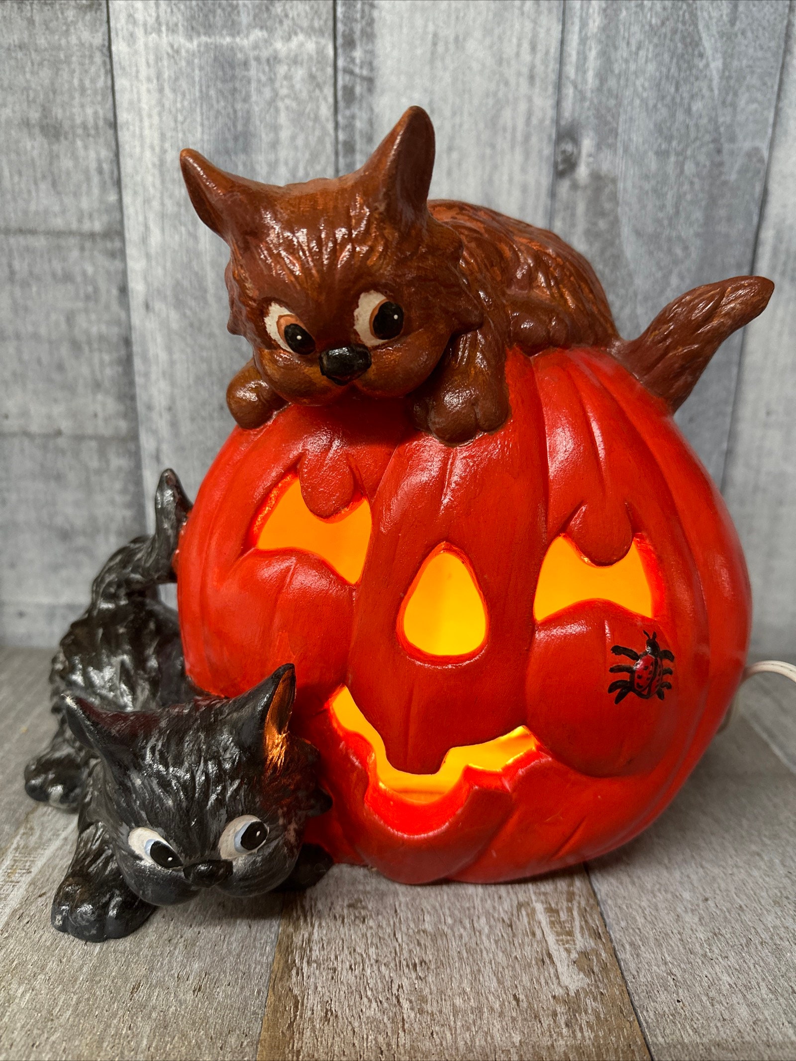 Vintage Ceramic Lighted Cats on a Pumpkin - Etsy