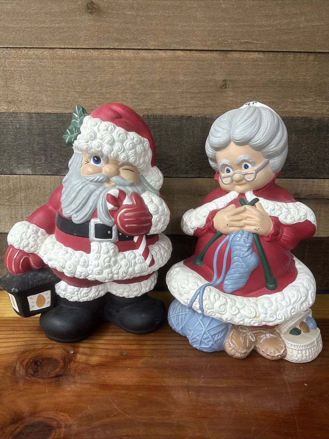 Vintage Winking Santa and Mrs Santa Claus Atlantic Mold Ceramic Figures ...