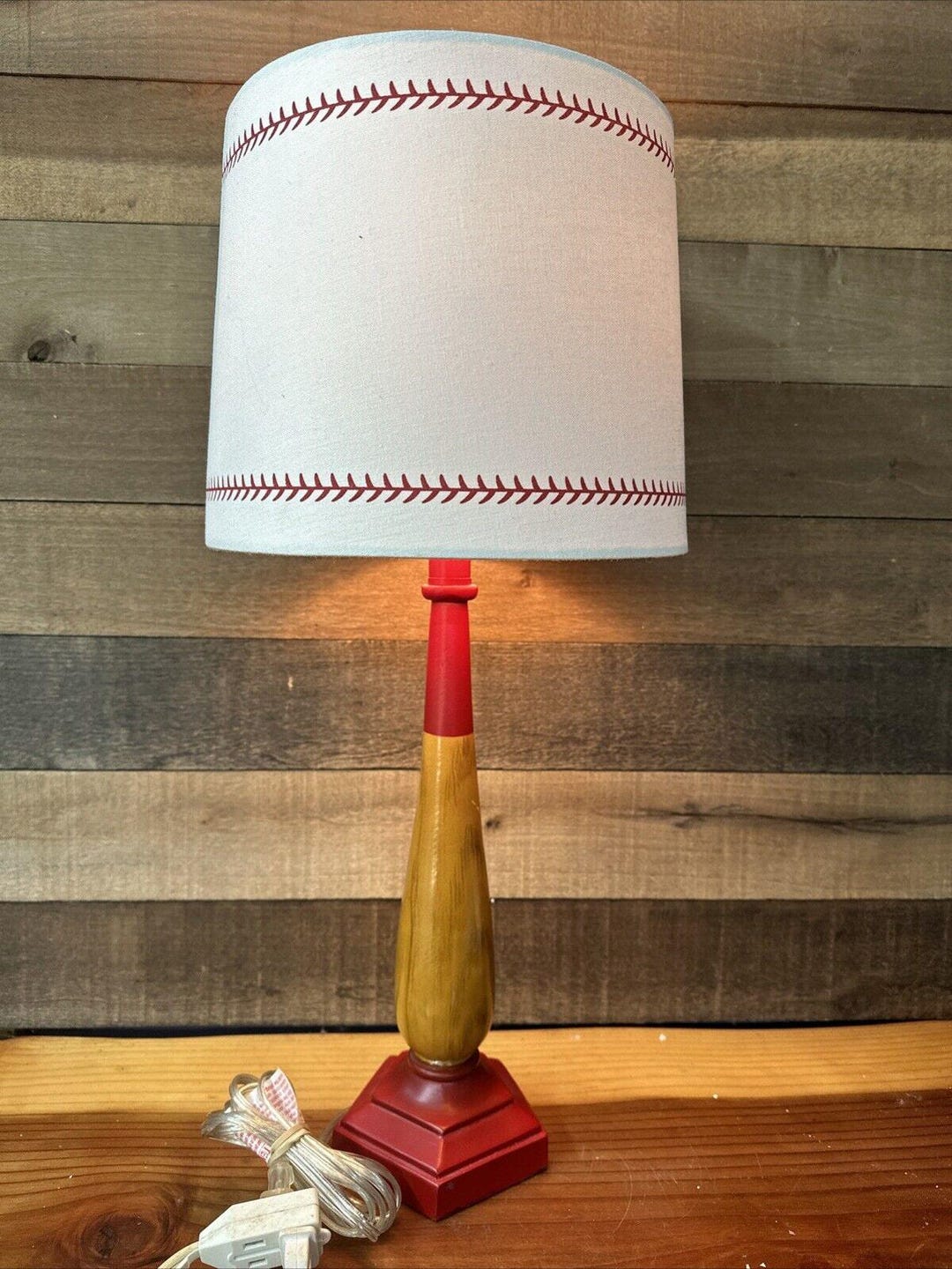 Wood Baseball Bat Table Lamp With Baseball Stitch Lamp Shade - Etsy