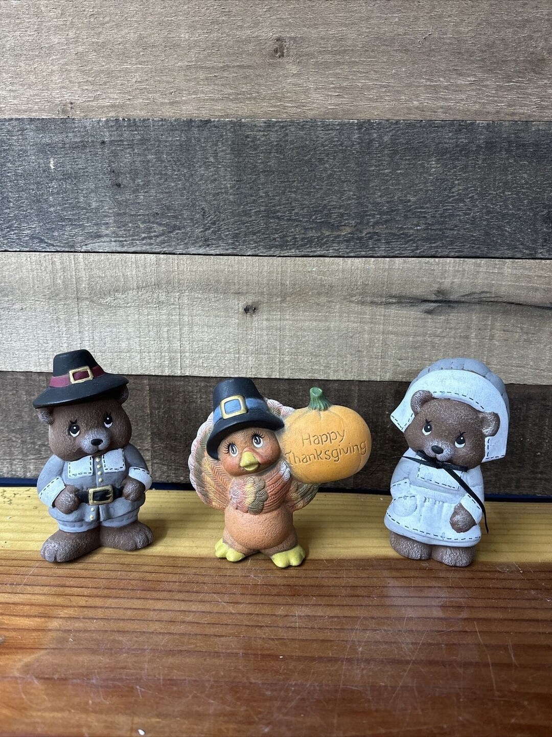 Ceramic Handpainted Bear Pilgrims and Turkey-3 Pc Set - Etsy