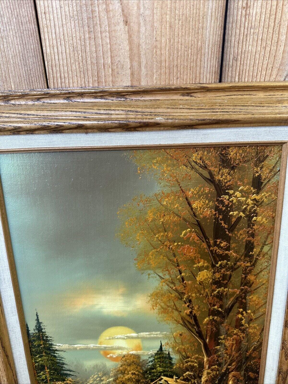 Cabin in the Woods Sunset Oil Painting Framed 28x16 Signed Bill Boswell ...